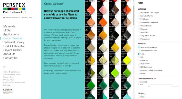 ‘Pick a colour’ using the new Perspex Distribution website - Sign Update